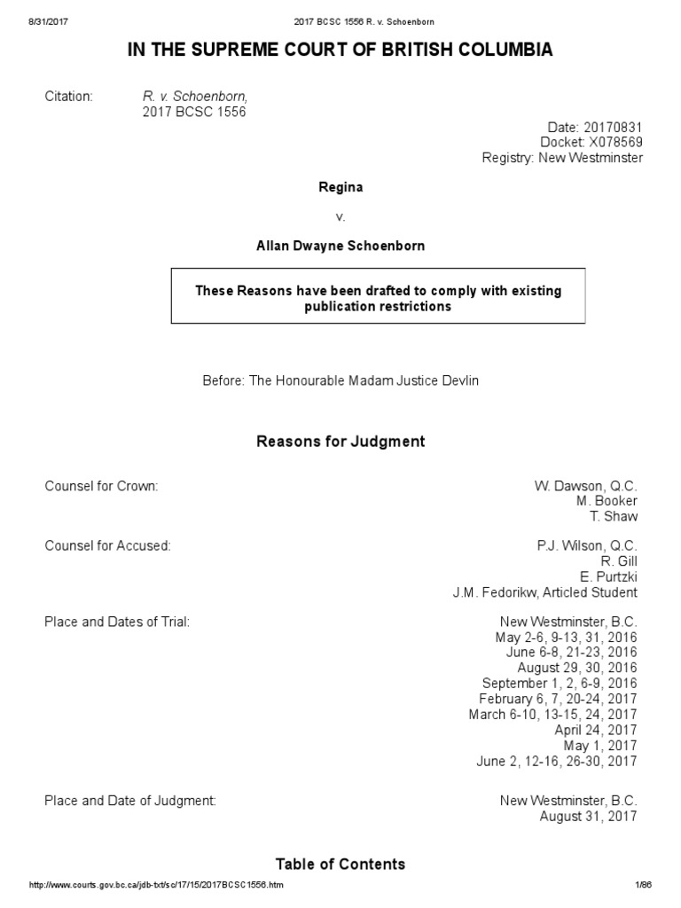 Regina v. Allan Dwayne Schoenborn | PDF | Insanity Defense | Crime ...