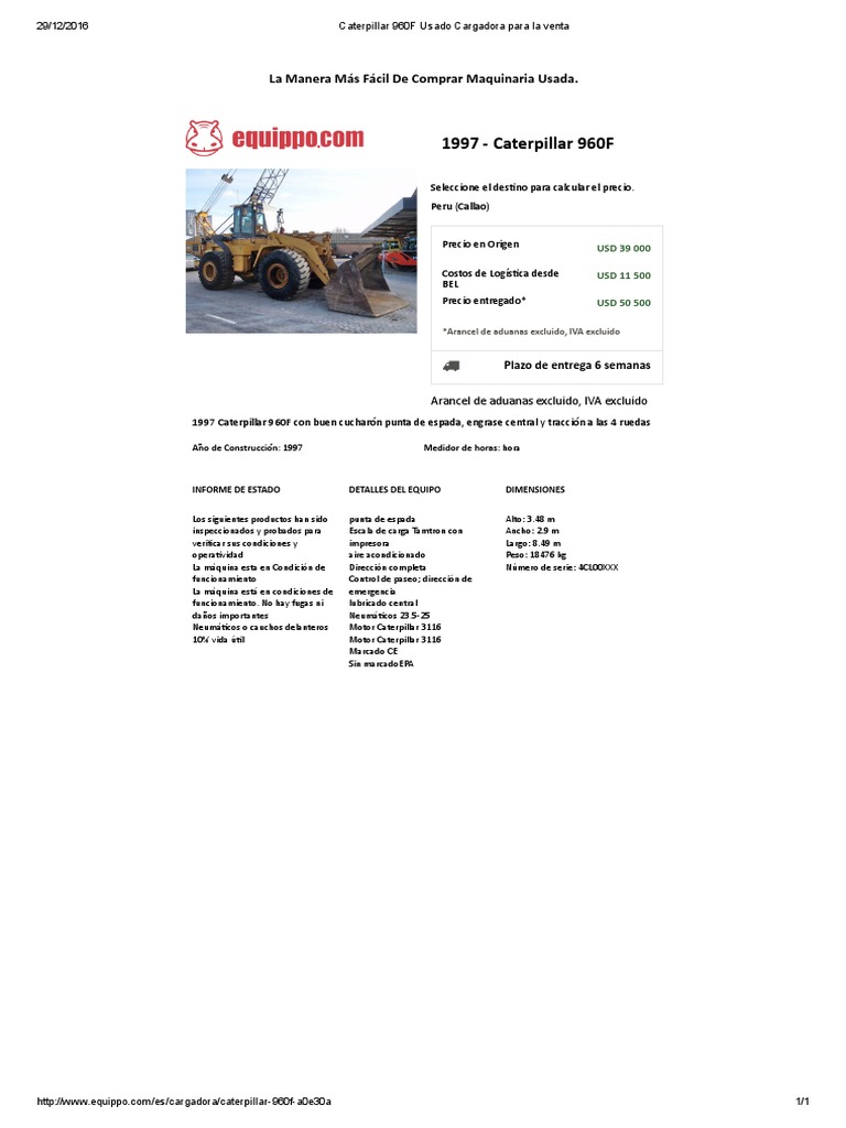 Caterpillar 960F Usado Cargadora para La Venta | PDF | Vehículos ...