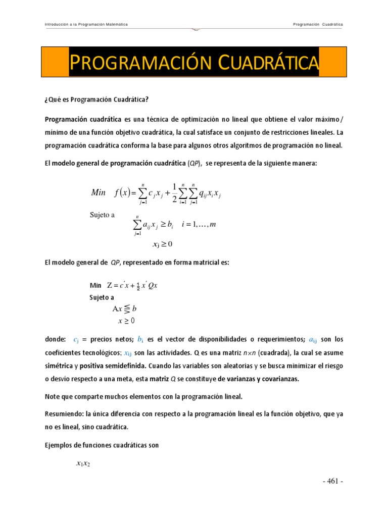 Nota Programacion Cuadratica | PDF | Optimización Matemática ...