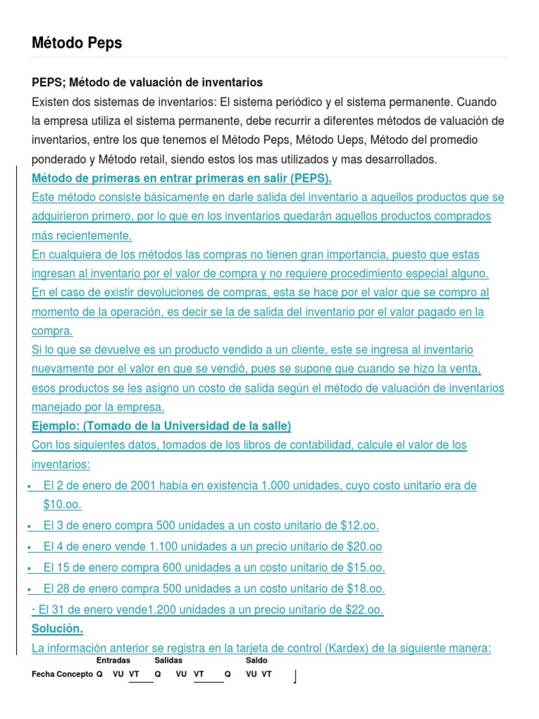 Método Peps.docx | Valoración empresarial | Inventario