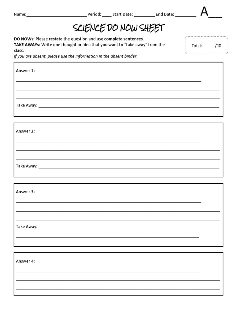 Science Do Now Sheet | PDF