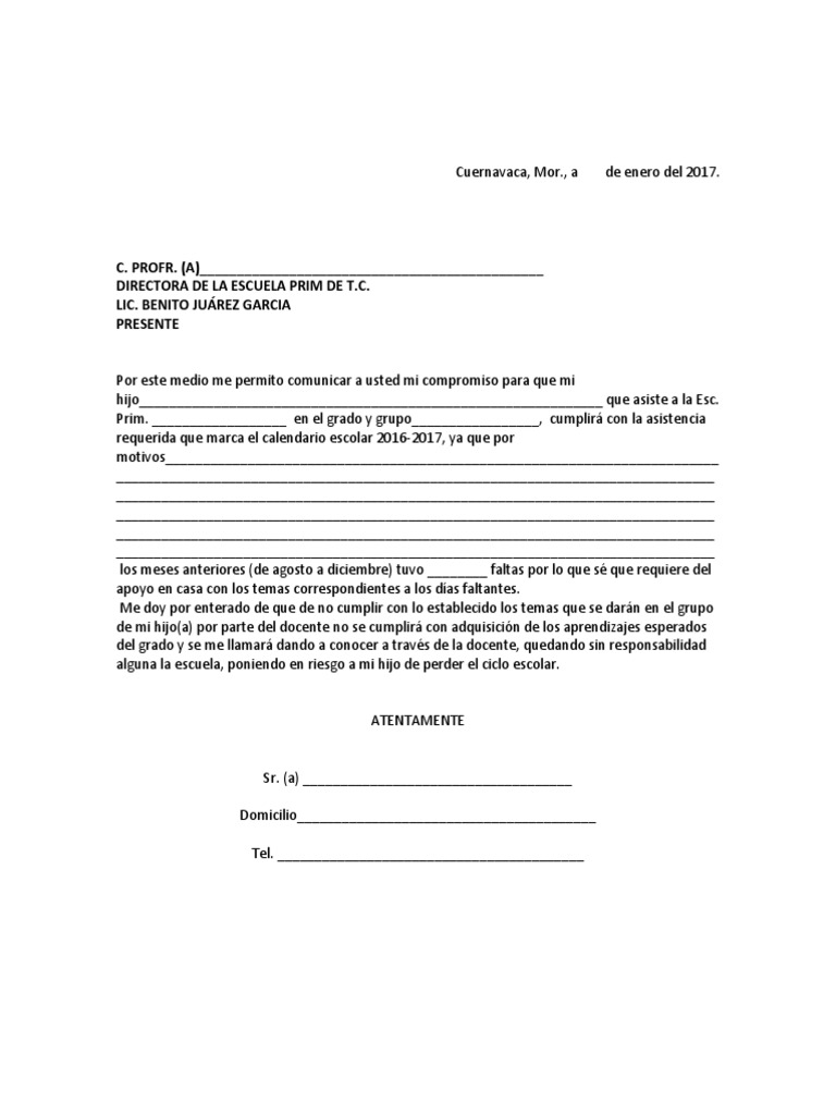 Carta Compromiso Por Inasistencias | PDF