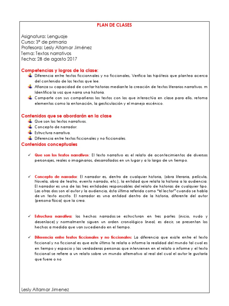 Plan de Clases! Listo | PDF | Narración | Narrativa