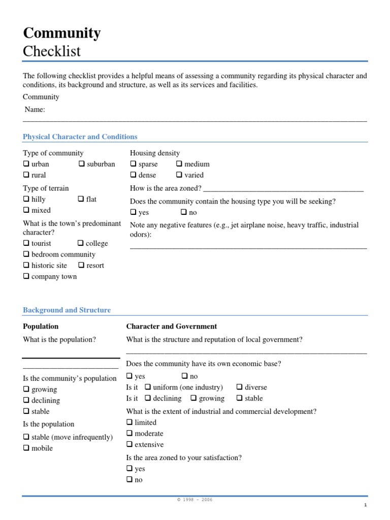 Community Checklist | PDF | Schools | Hospital