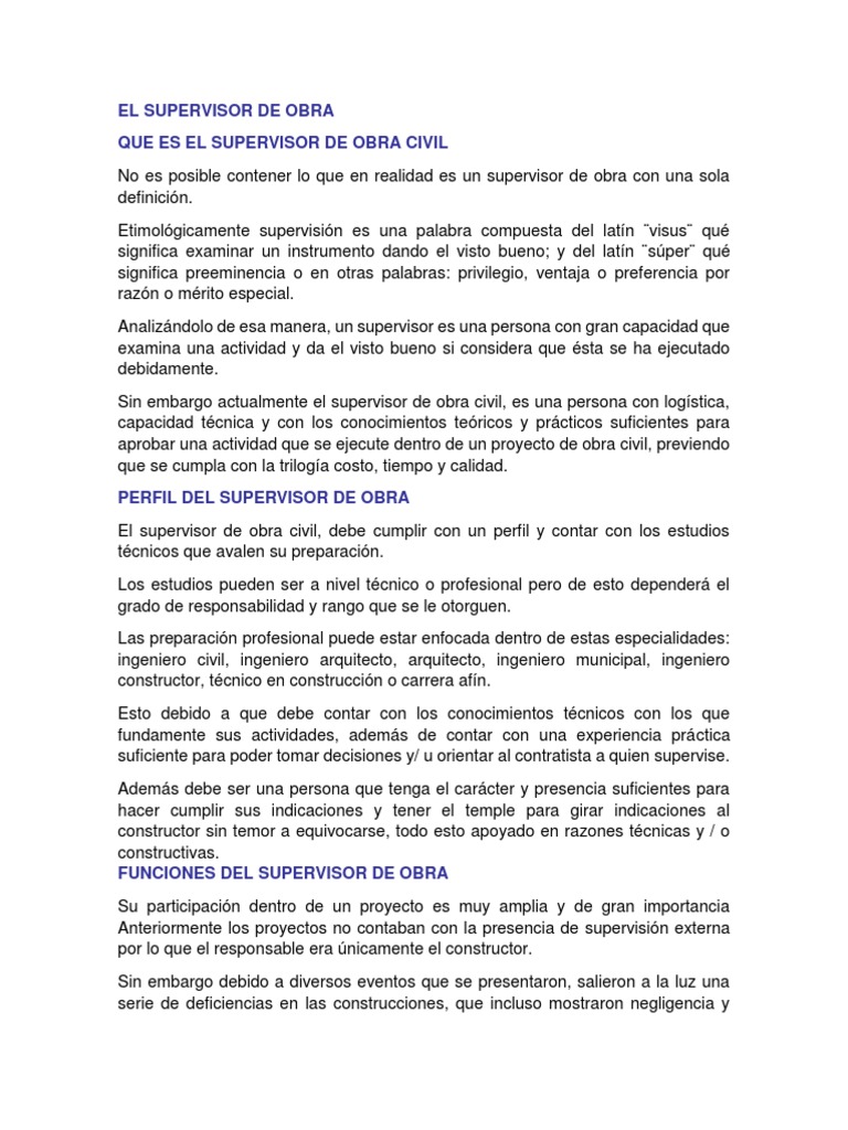 El Supervisor de Obra | PDF | Arquitecto | Ingeniero civil