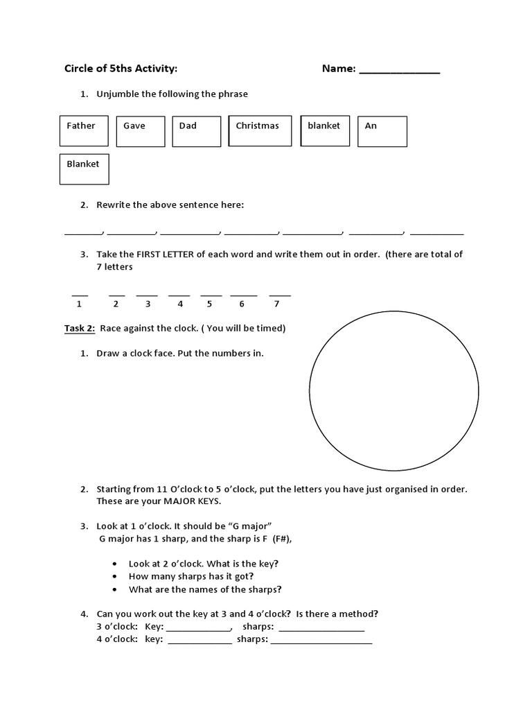 Circle of 5ths Activity Worksheet | PDF | Language Arts & Discipline