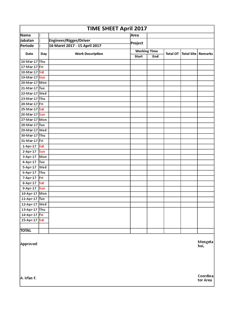 Form Time Sheet April | PDF