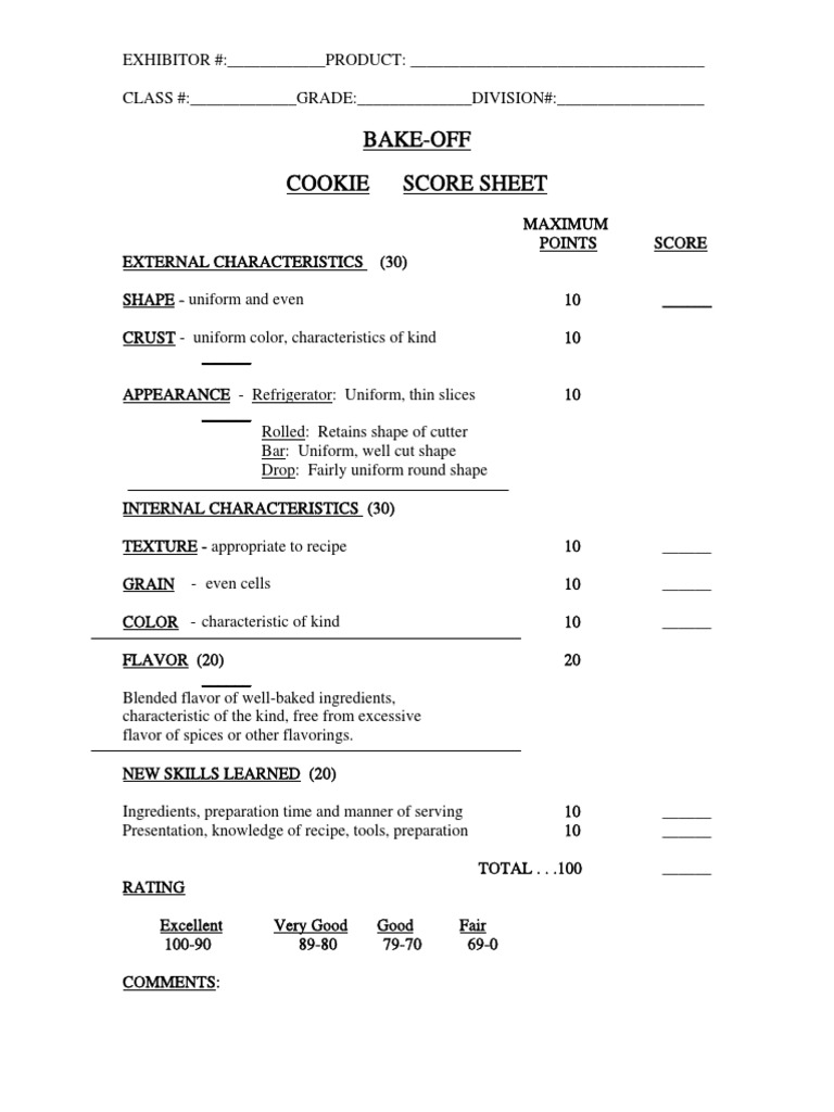 Bake-Off Cookie Score Sheet | PDF