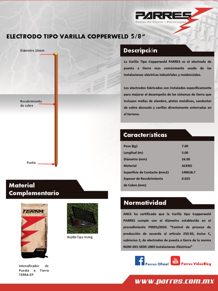 Varilla Copperweld Cobrizada 5 8 | PDF | Electrodo | Cobre