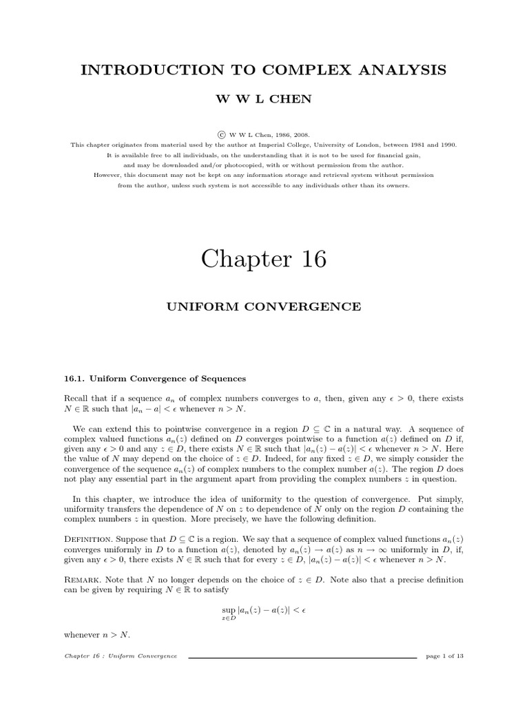 Introduction to Complex Analysis: Uniform Convergence | PDF | Series ...