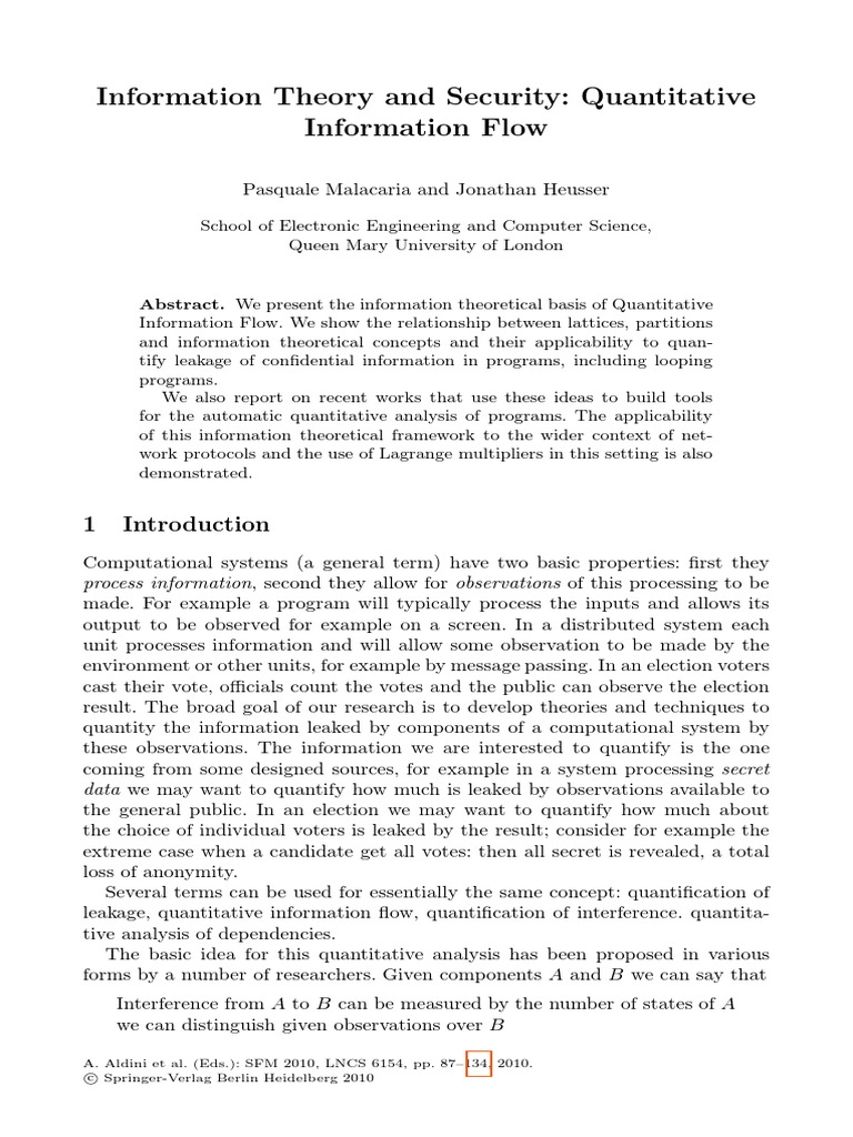 Information Theory and Security Quantitative Information Flow | PDF ...