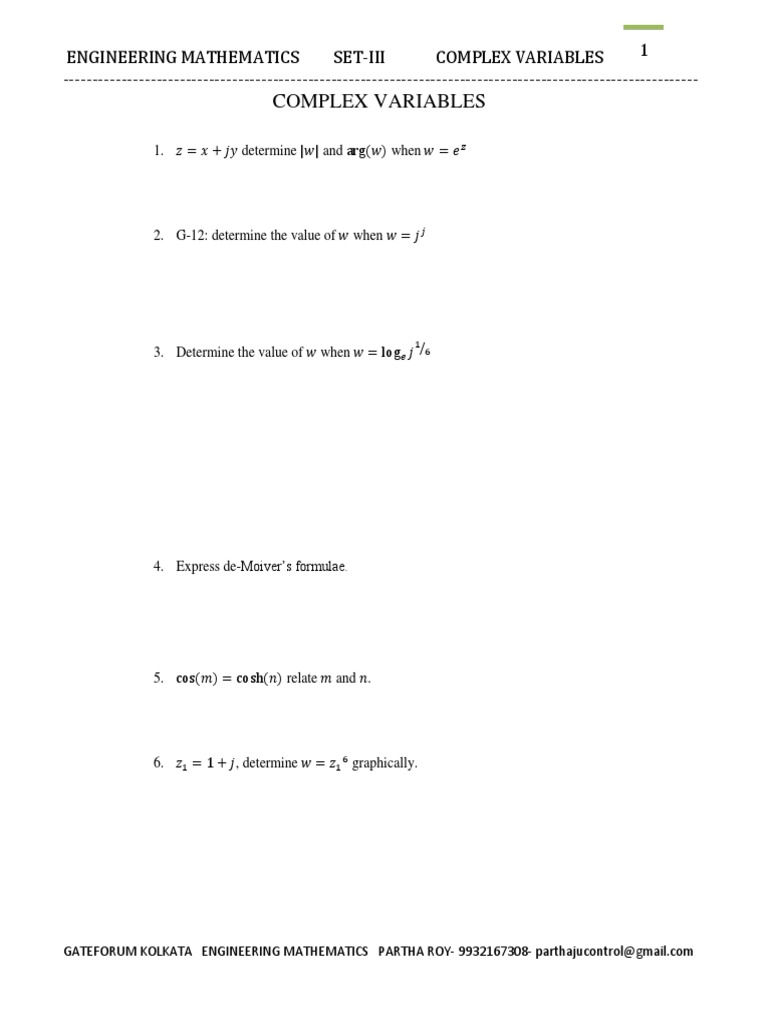 Set-3 Complex Variables | PDF | Complex Analysis | Complex Number