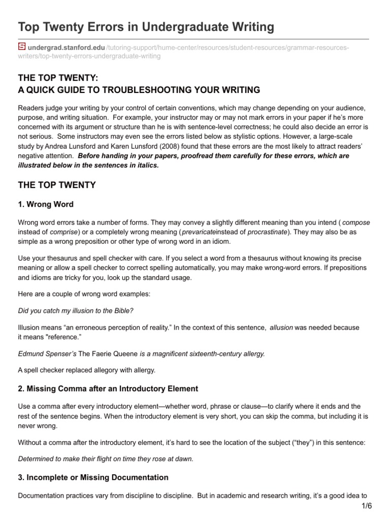 Common Errors in Undergraduate Writing | PDF | Comma | Sentence ...