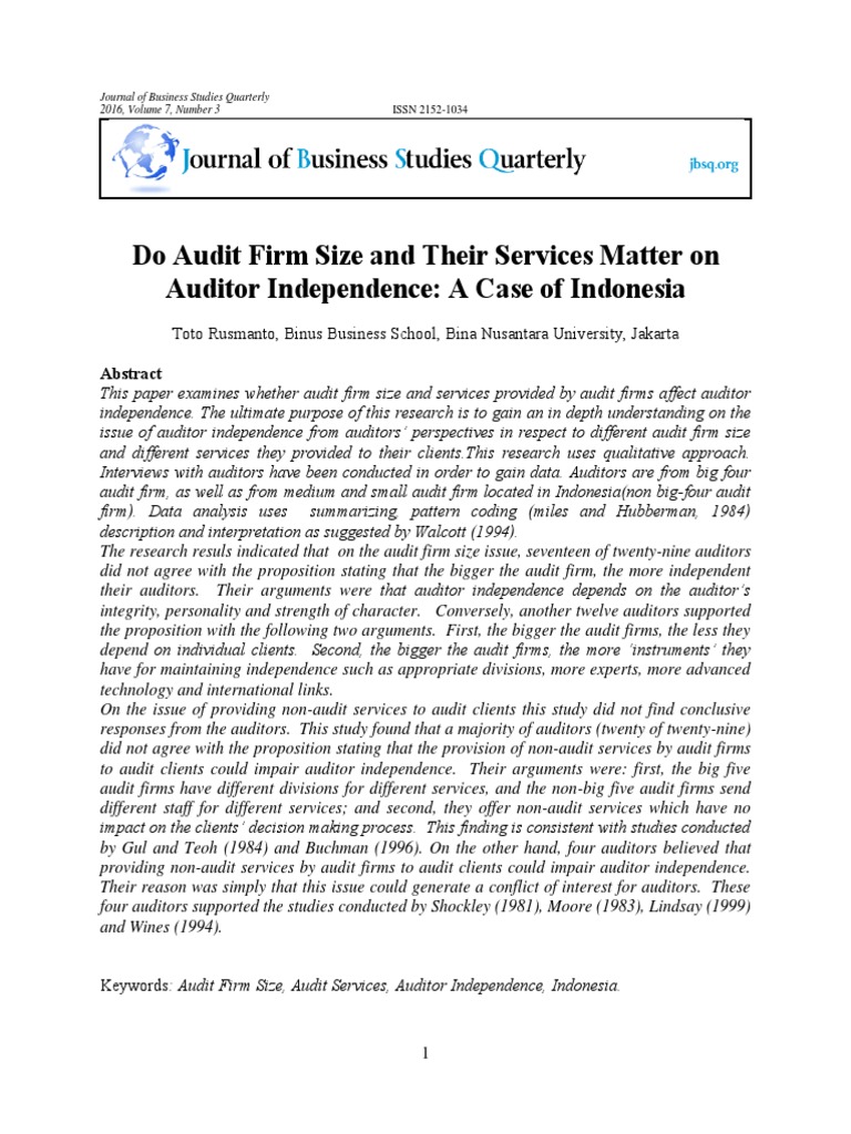 Do Audit Firm Size and Their Services Matter On Auditor Independence A ...