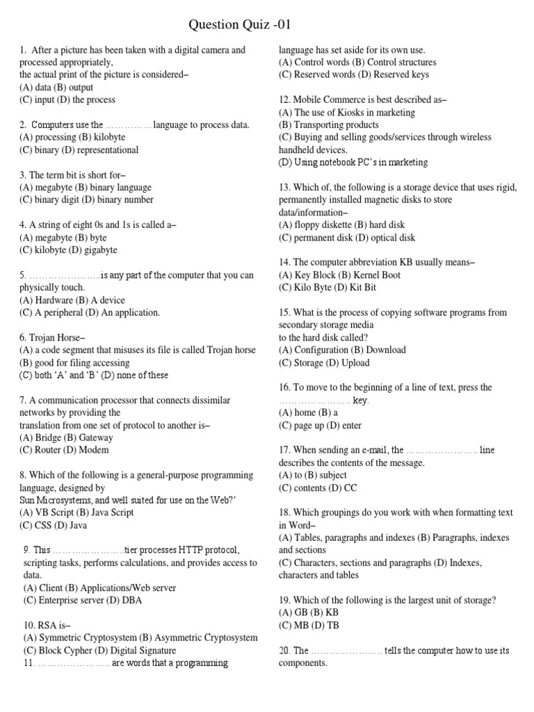 Computer Question | PDF | Computer Data Storage | World Wide Web
