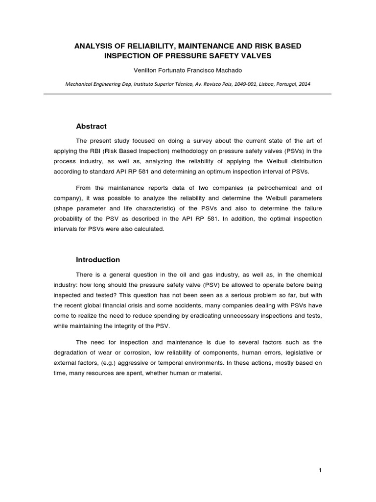 Optimizing PSV Inspection Intervals | PDF | Reliability Engineering ...