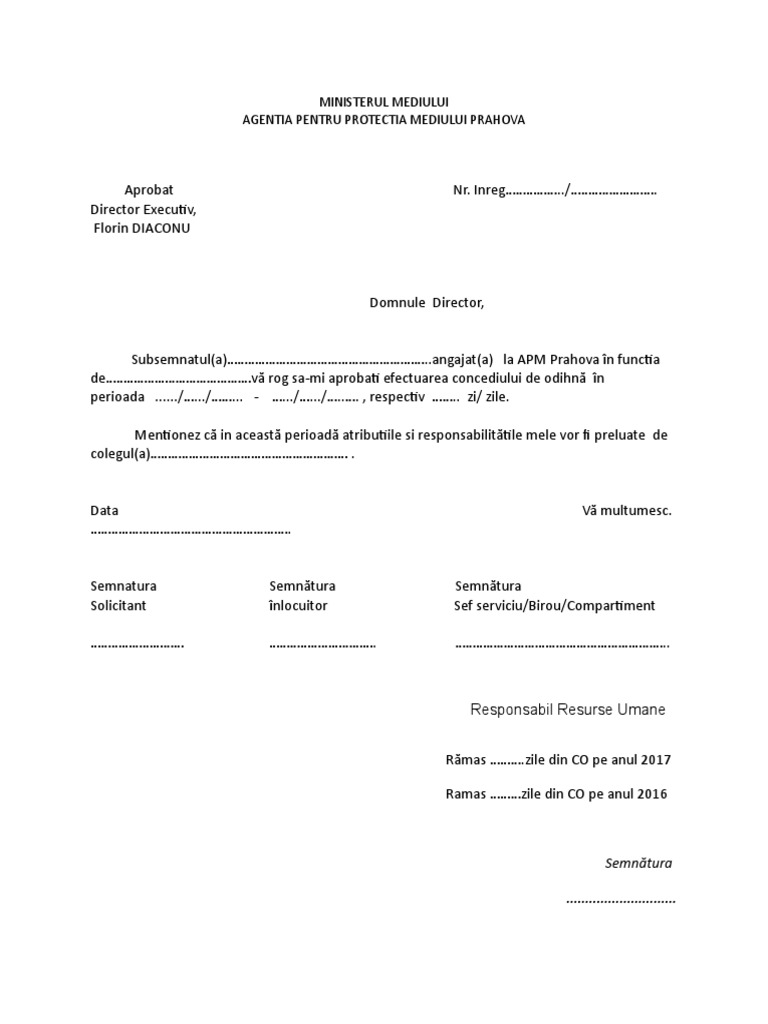 Cerere Concediu de Odihna Model | PDF