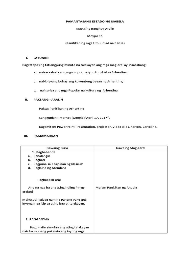 Argentina Lesson Plan 1 | PDF