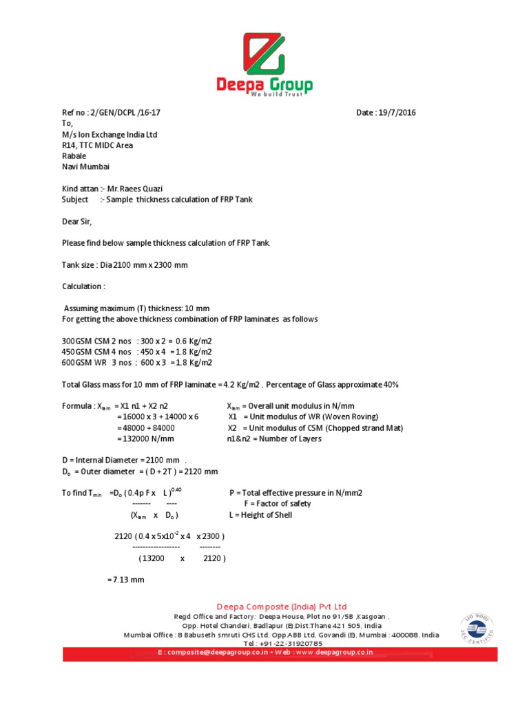 Tank Thickness Calculation | PDF | Fibre Reinforced Plastic | Amorphous ...