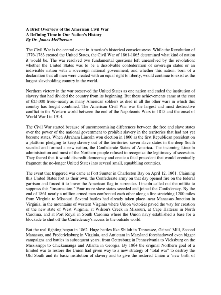 History 167 --- A Brief Overview of the American Civil War ...
