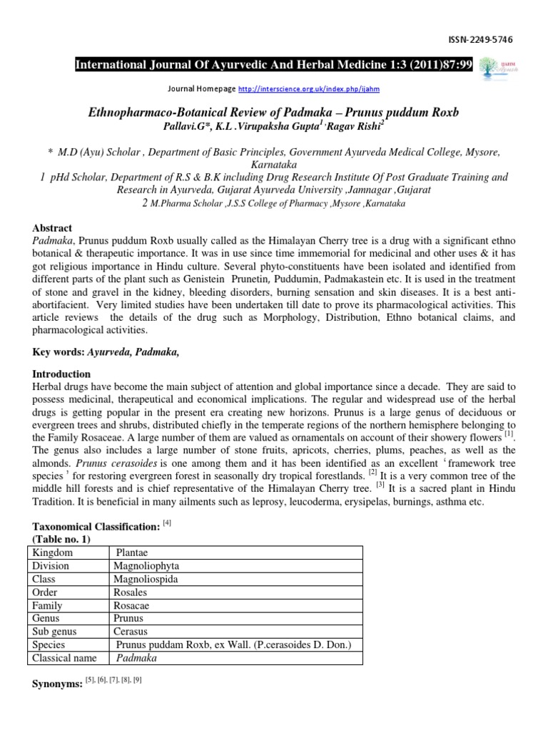 Etmopharmaco-Botanical Review of Padmaka | PDF | Ayurveda | Wellness