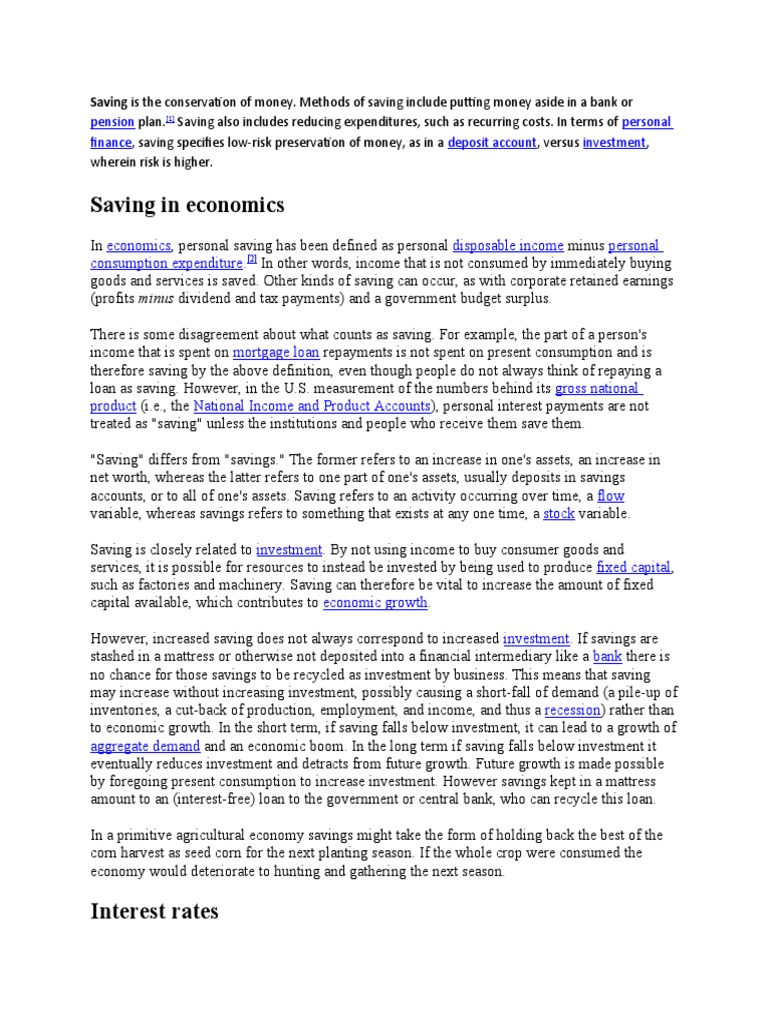 Saving in Economics: Economics Disposable Income Personal Consumption ...
