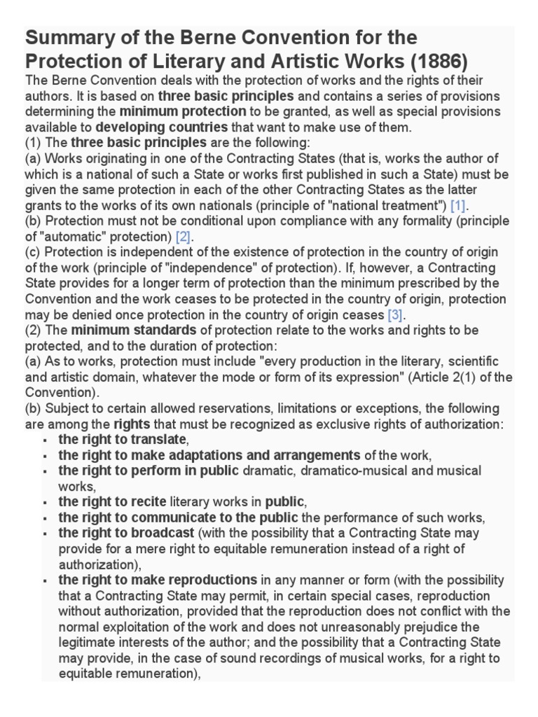 (1.1) Summary of The Berne Convention For The Protection of Literary ...