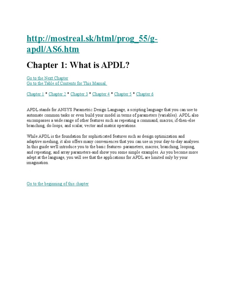 Chapter 1 What Is Apdl Pdf Parameter Computer Programming Matrix Mathematics 6813