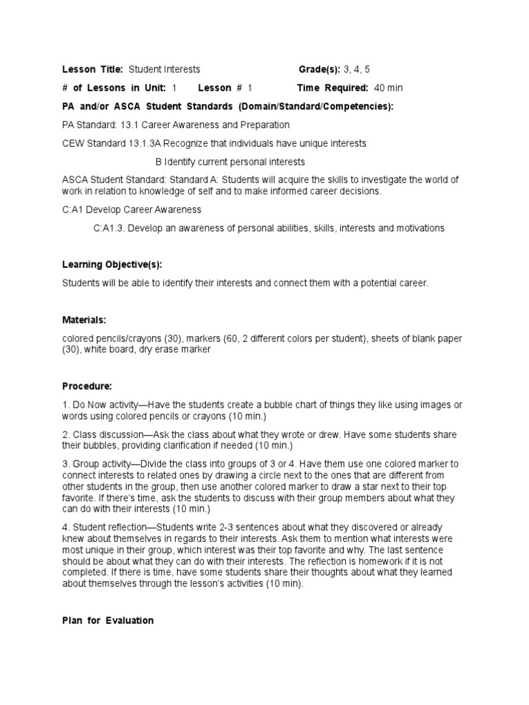 Identifying Student Interests for Careers | PDF | Lesson Plan | Teaching
