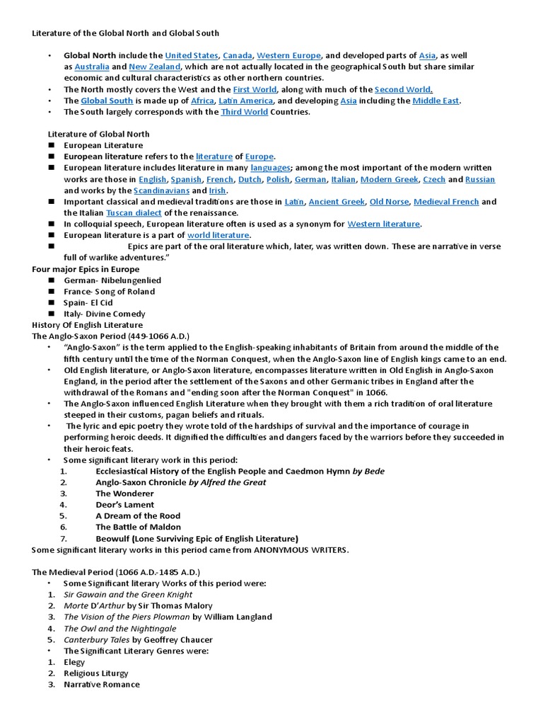 Global North and South Literature Overview | PDF | English Literature ...