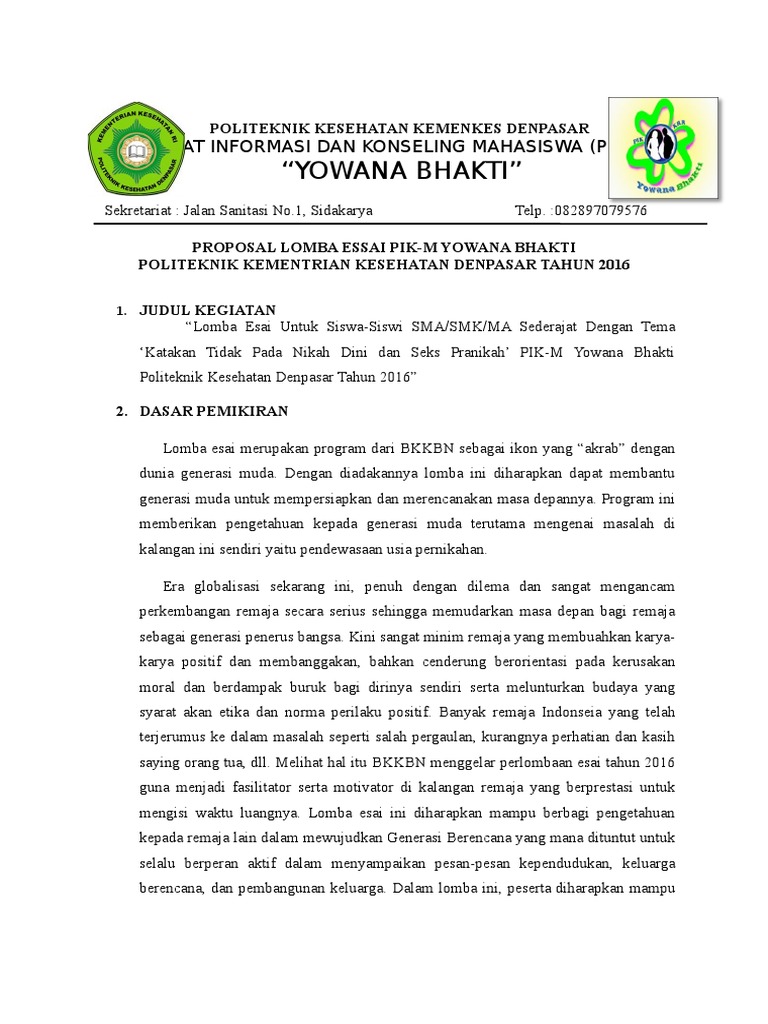 Proposal Lomba Esai (Contoh) | PDF