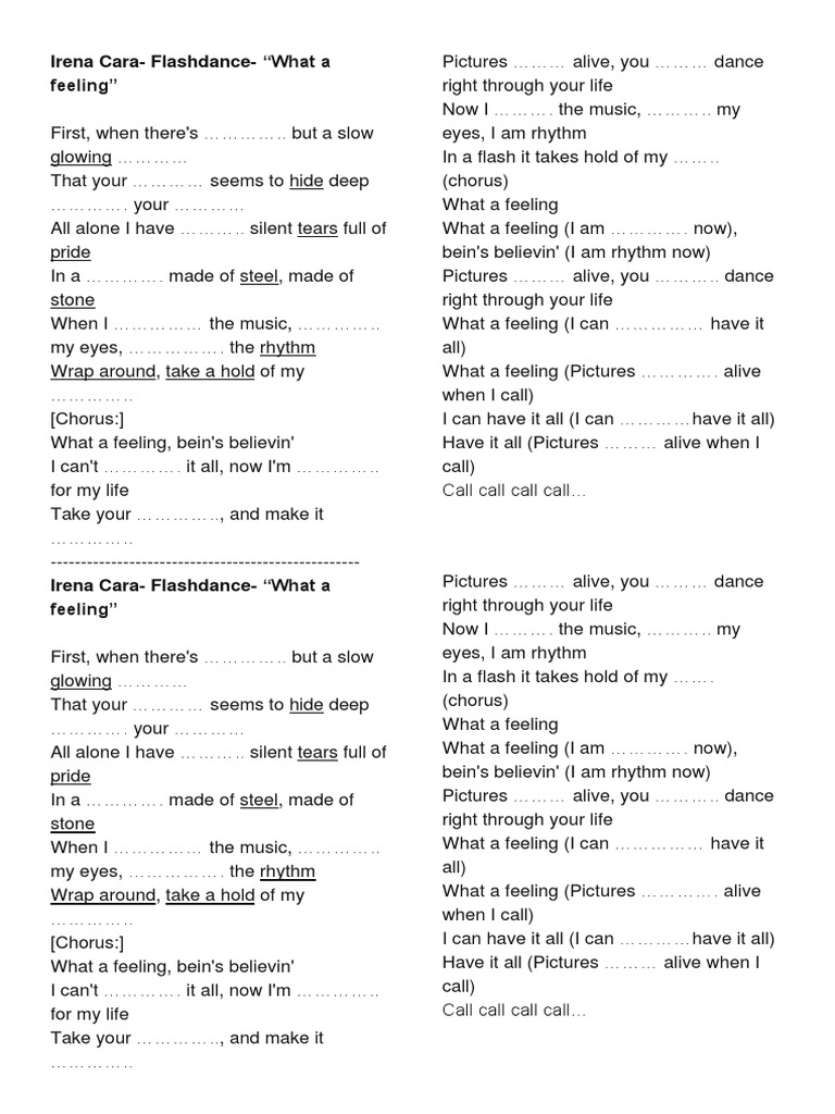 Irena Cara-Flashdance - "What A Feeling" | PDF | Number One Singles | Rhythm And Blues Songs