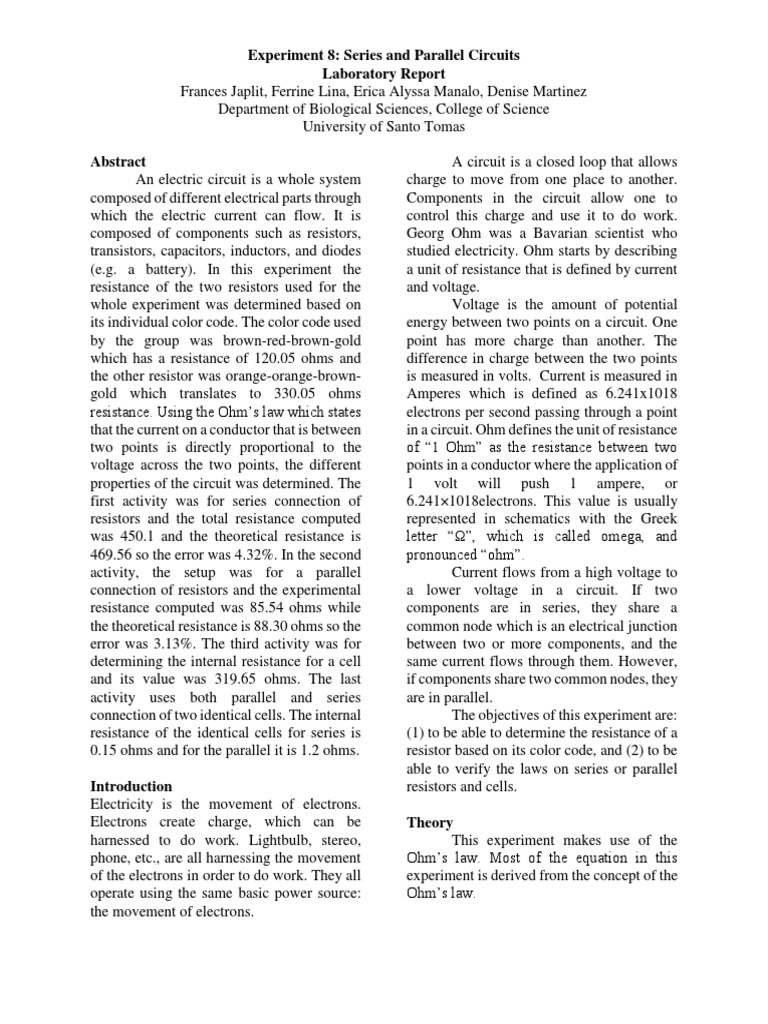 Physics Lab Report 8 | PDF | Series And Parallel Circuits | Electrical ...