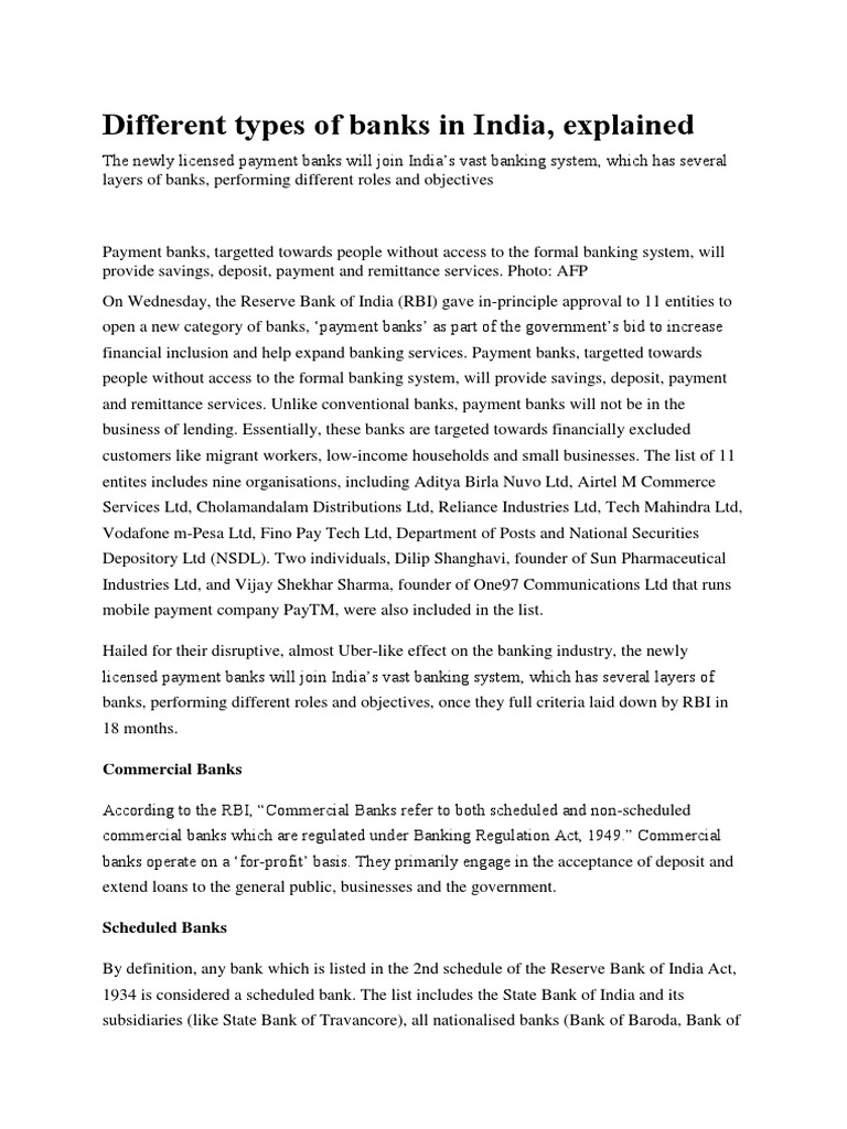 Types of Banks in India | PDF | Reserve Bank Of India | Banks