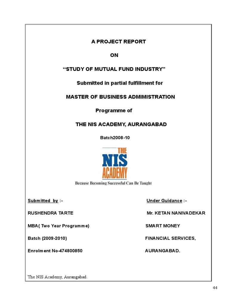 Project Report On Study of Mutual Funds Industry | PDF | Mutual Funds ...