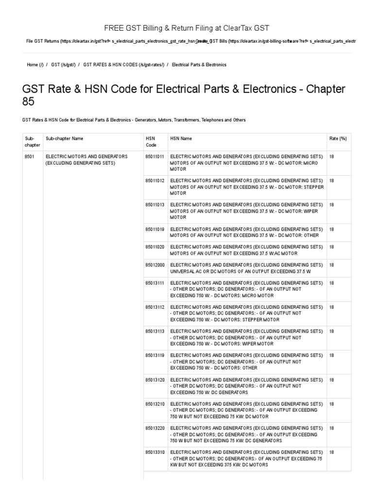 HSN Codes for Electrical Goods & GST | PDF | Ignition System | Electric ...