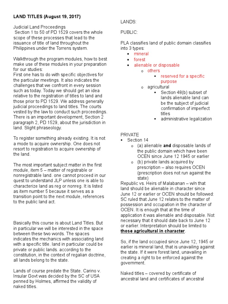 LAND TITLES (August 19, 2017) : Mineral Forest Alienable or Disposable ...