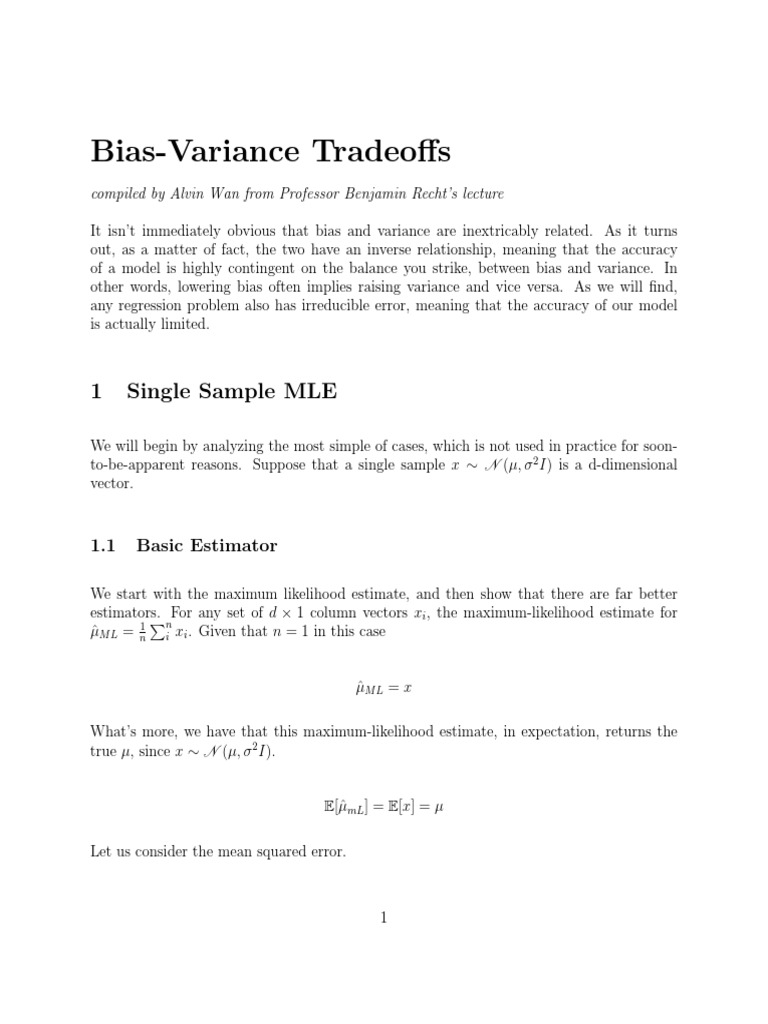 Bias-Variance Tradeoffs: 1 Single Sample MLE | PDF | Bias Of An Estimator | Errors And Residuals