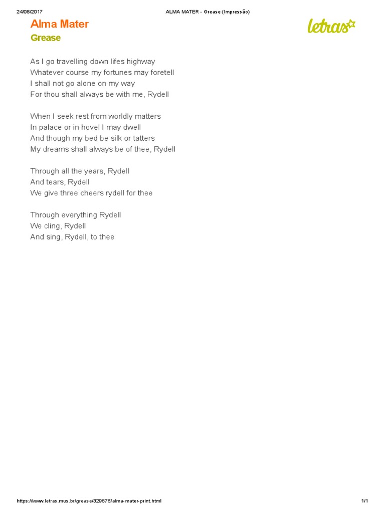 ALMA MATER - Grease (Impressão) PDF | PDF | Poetry