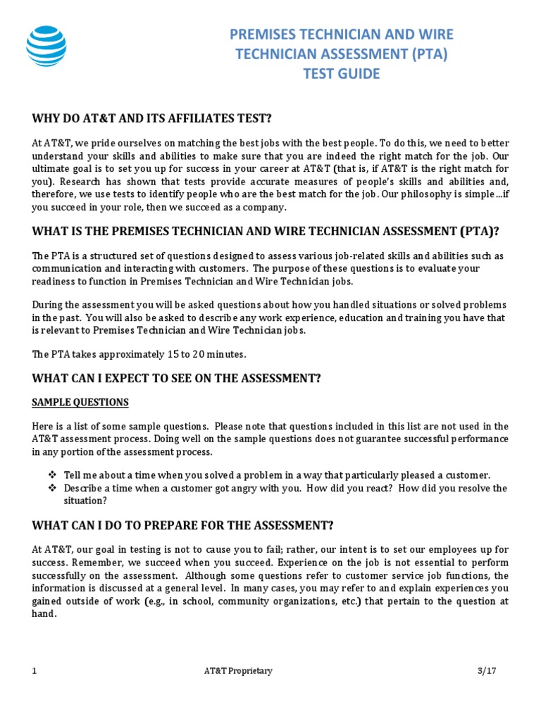 Premises Technician and Wire Technician Assessment (Pta) Test Guide ...