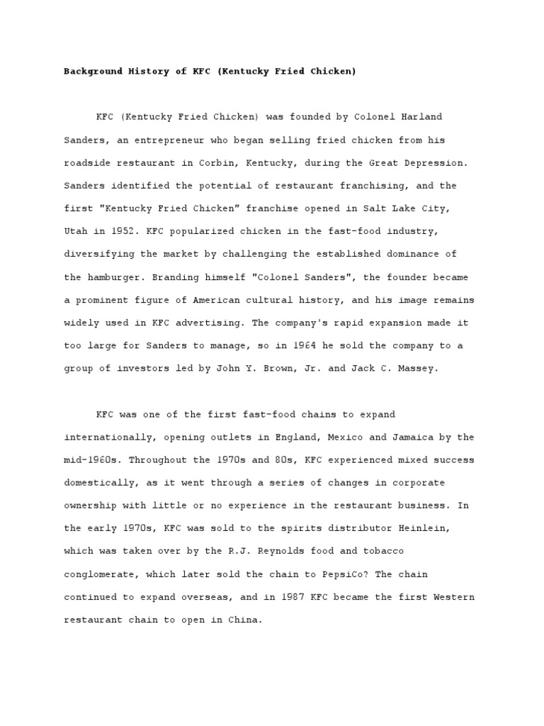 Background History of KFC | PDF | Food Industry | Food And Drink