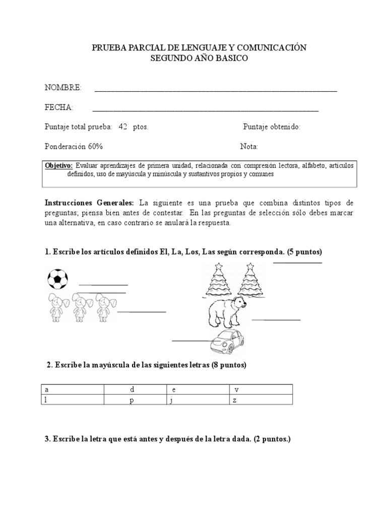 Prueba de Lenguaje, Segundo Básico . | PDF | Libélula | Insectos