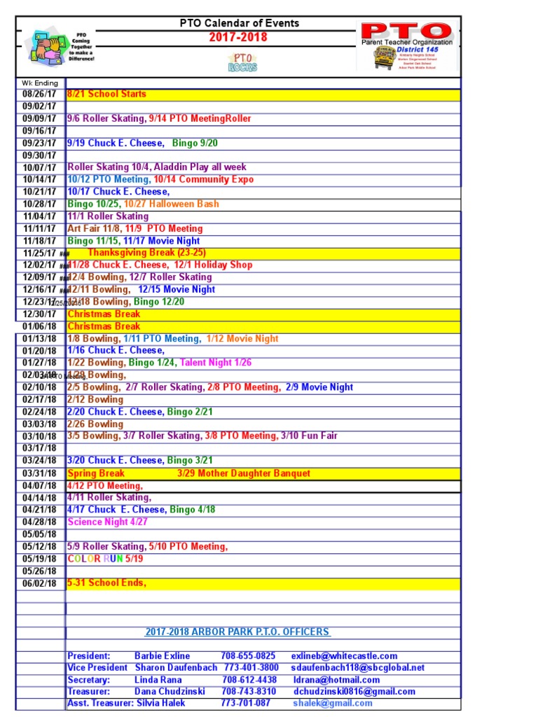 Pto Calendar 2017-18 | PDF