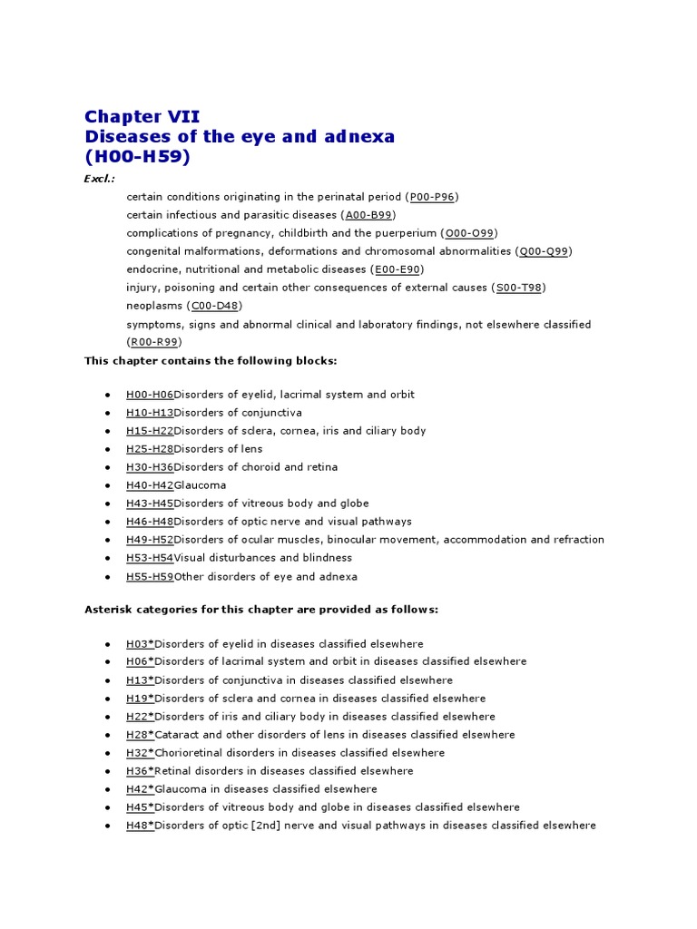 Diseases of The Eye and Adnexa (H00-H59) : Excl. | PDF