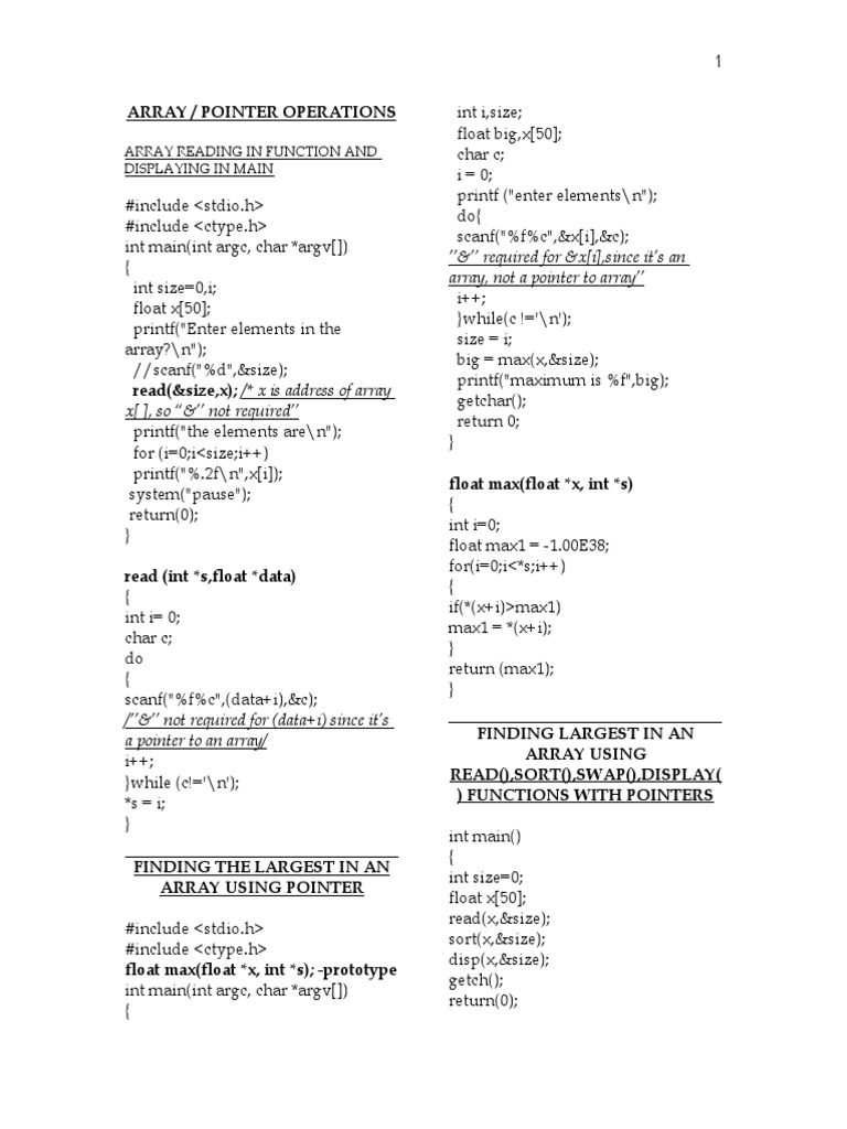 Array Pointer C Pdf C Programming Language Array Data Structure 4622