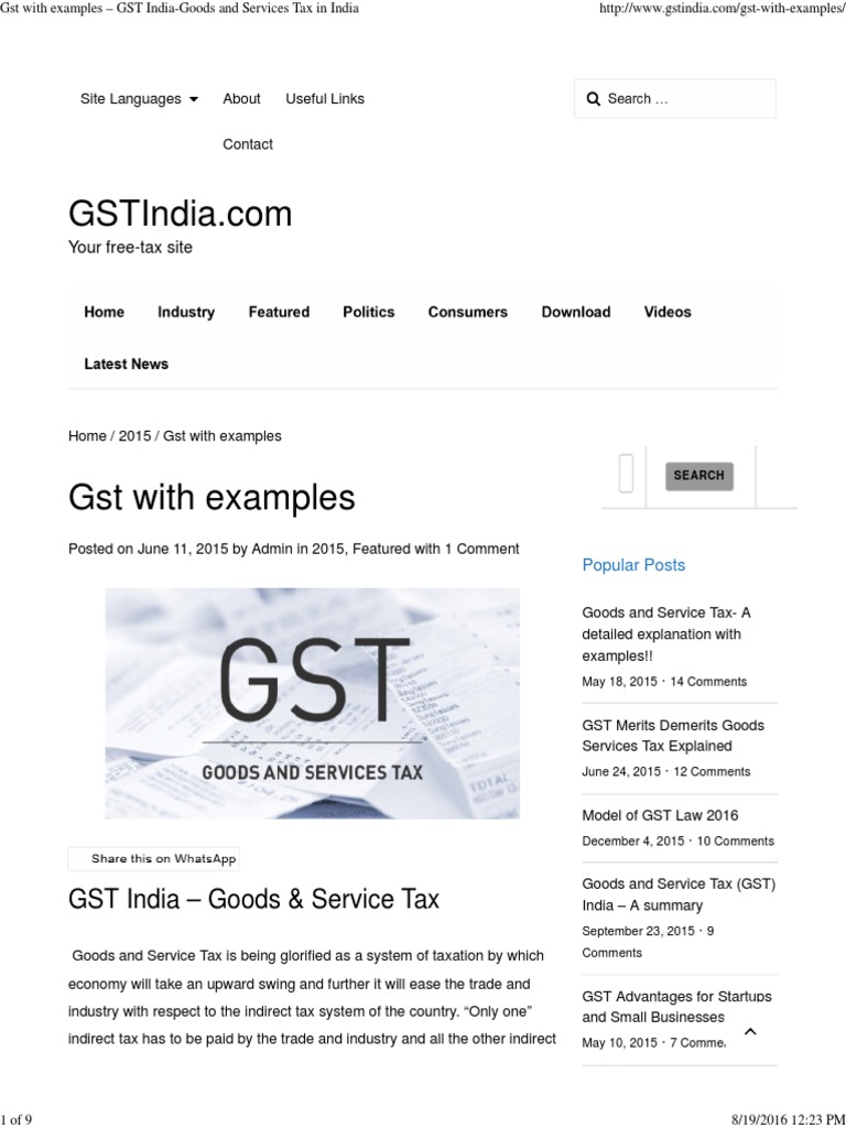 GST With Examples - GST India-Goods and Services Tax in India PDF | PDF ...
