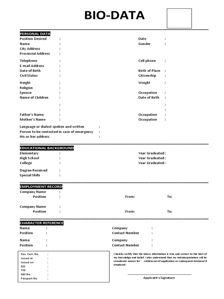 Bio Data - Text Box - Final | PDF | Career & Growth