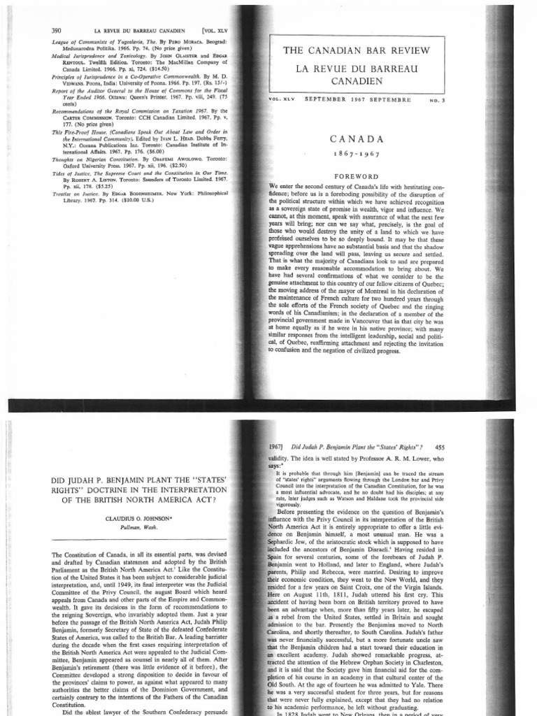 Claudius O. Johnson, "Did Judah P. Benjamin Plant The States Rights ...