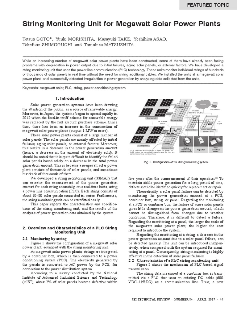 String Monitoring Unit For Megawatt Solar Power Plants | PDF ...