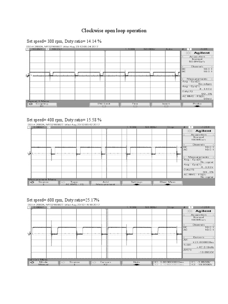 Clockwise Open Loop Operation: Set Speed 300 RPM, Duty Ratio 14.14 % | PDF